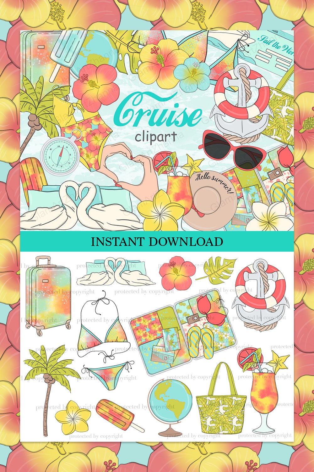 Cruise Clipart | Tropical Illustration Set