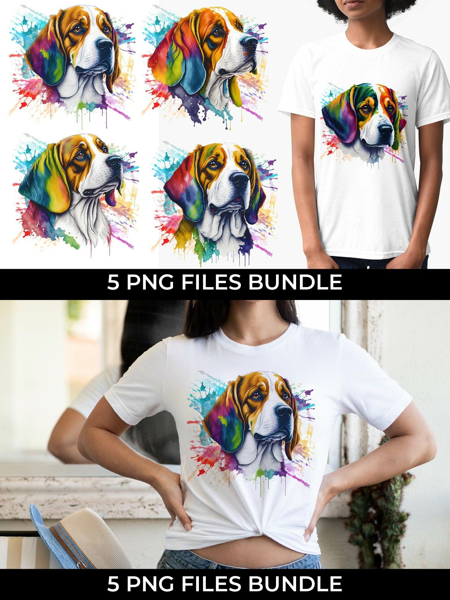 Rainbow Beagle Dog Watercolor PNG