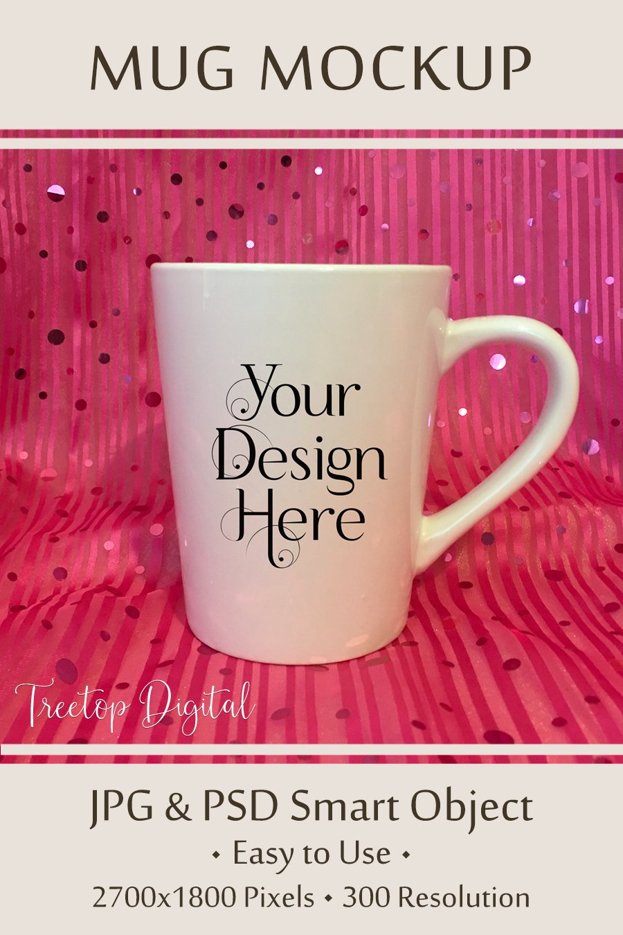Tall Mug Mockup, Pink Background PSD & JPG
