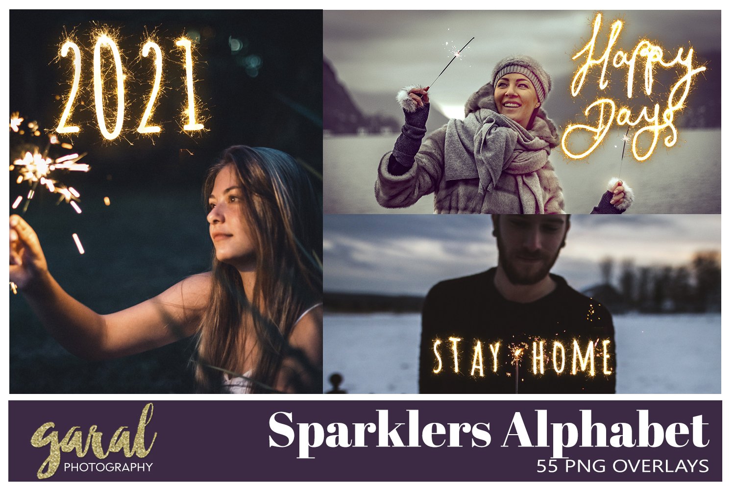 55 SPARKLERS ALPHABET, Letters and Numbers Digital Overlays