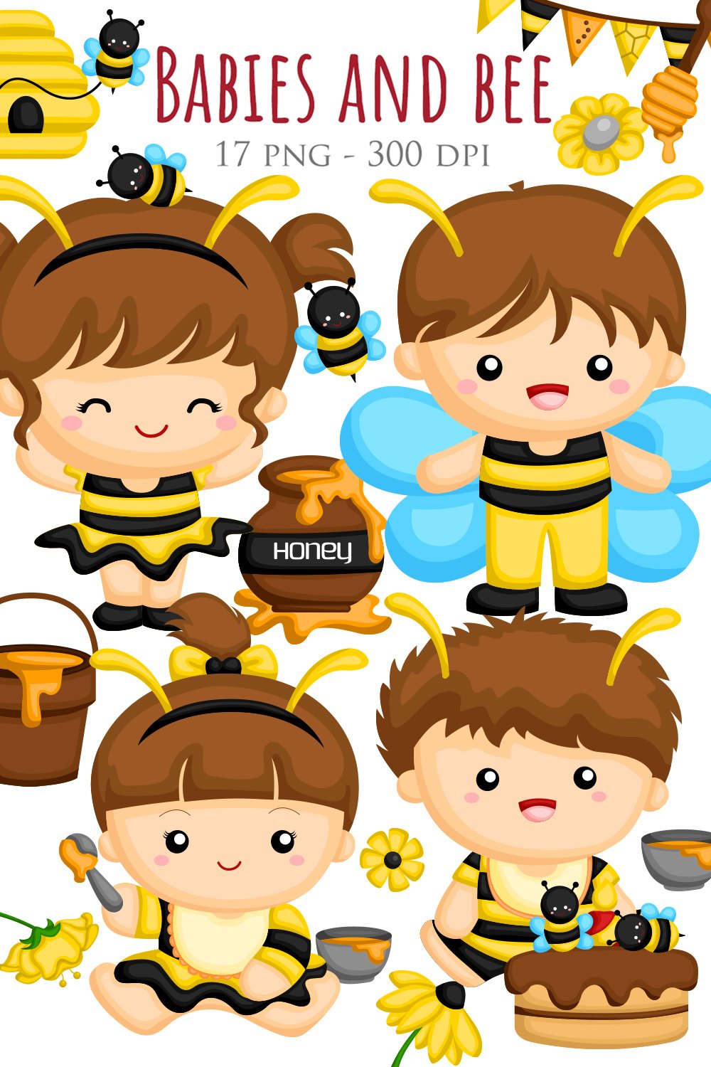 Cute Babies Bee Animal Costume Cartoon Illustration Clipart