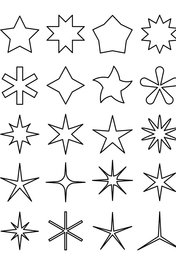 Line star icons. Outline stars shapes, rating favorites and