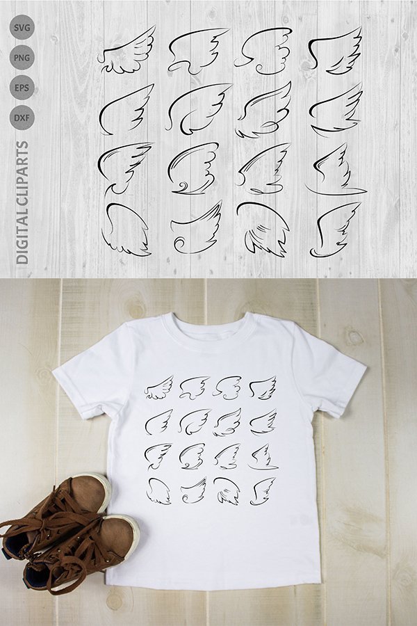 Angel Wings Vector Line Art SVG