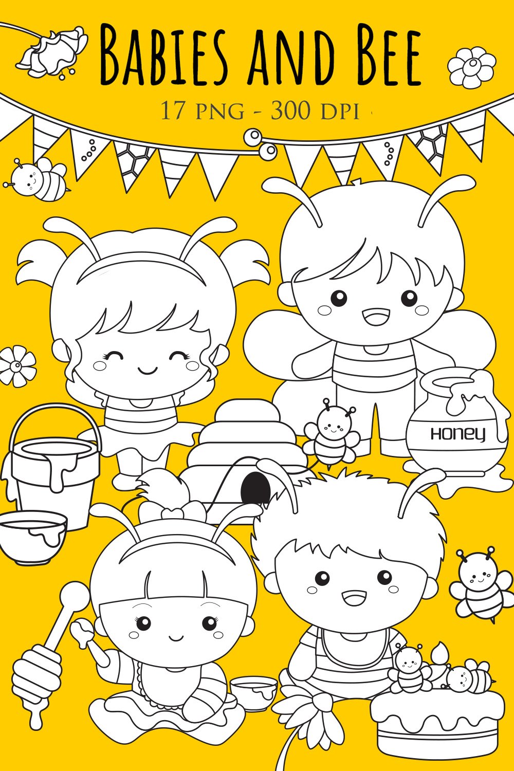 Animal Bee Costume Babies Kids Cartoon Digital Stamp Outline