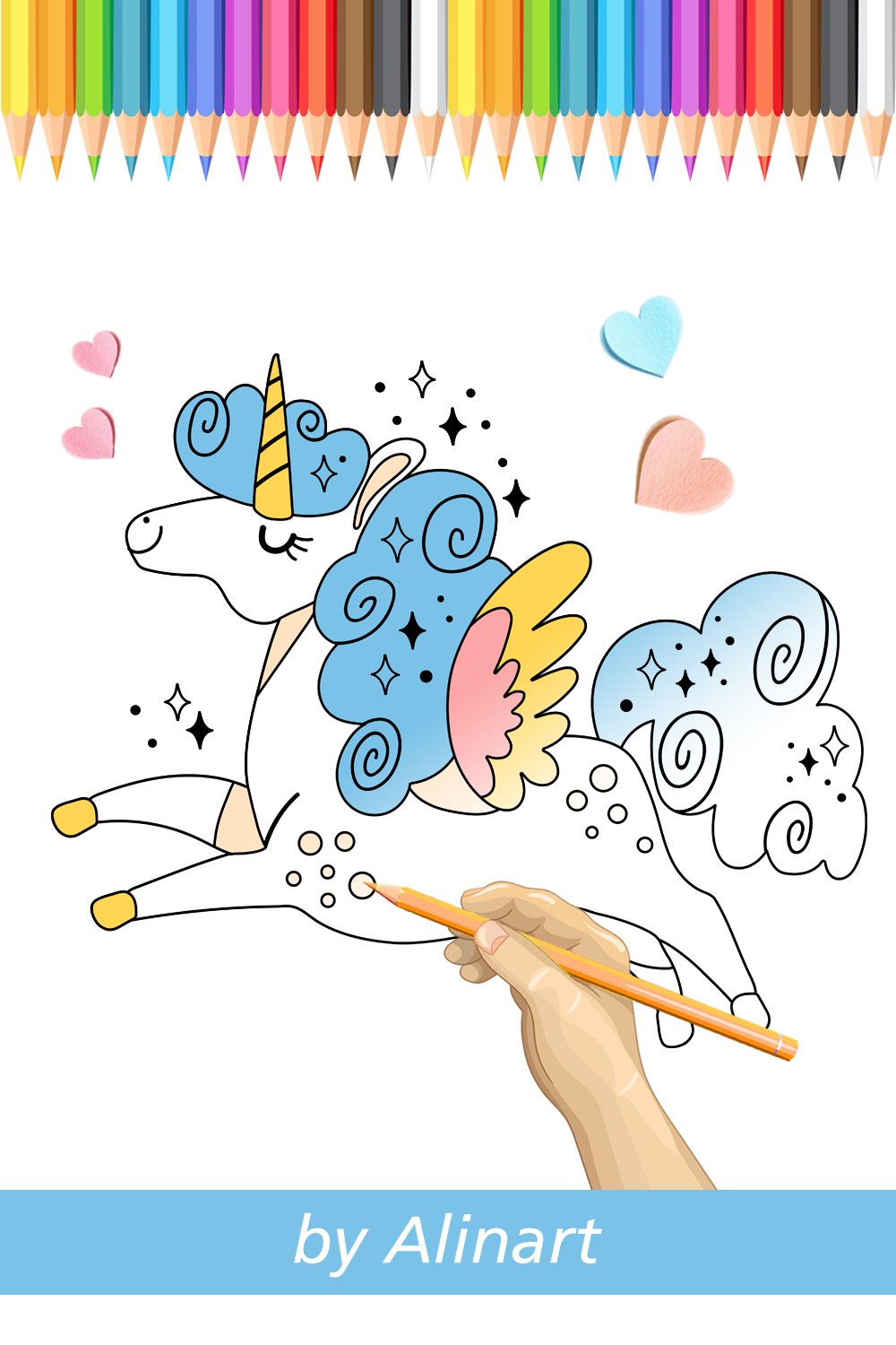 Magic Unicorn coloring page for kids