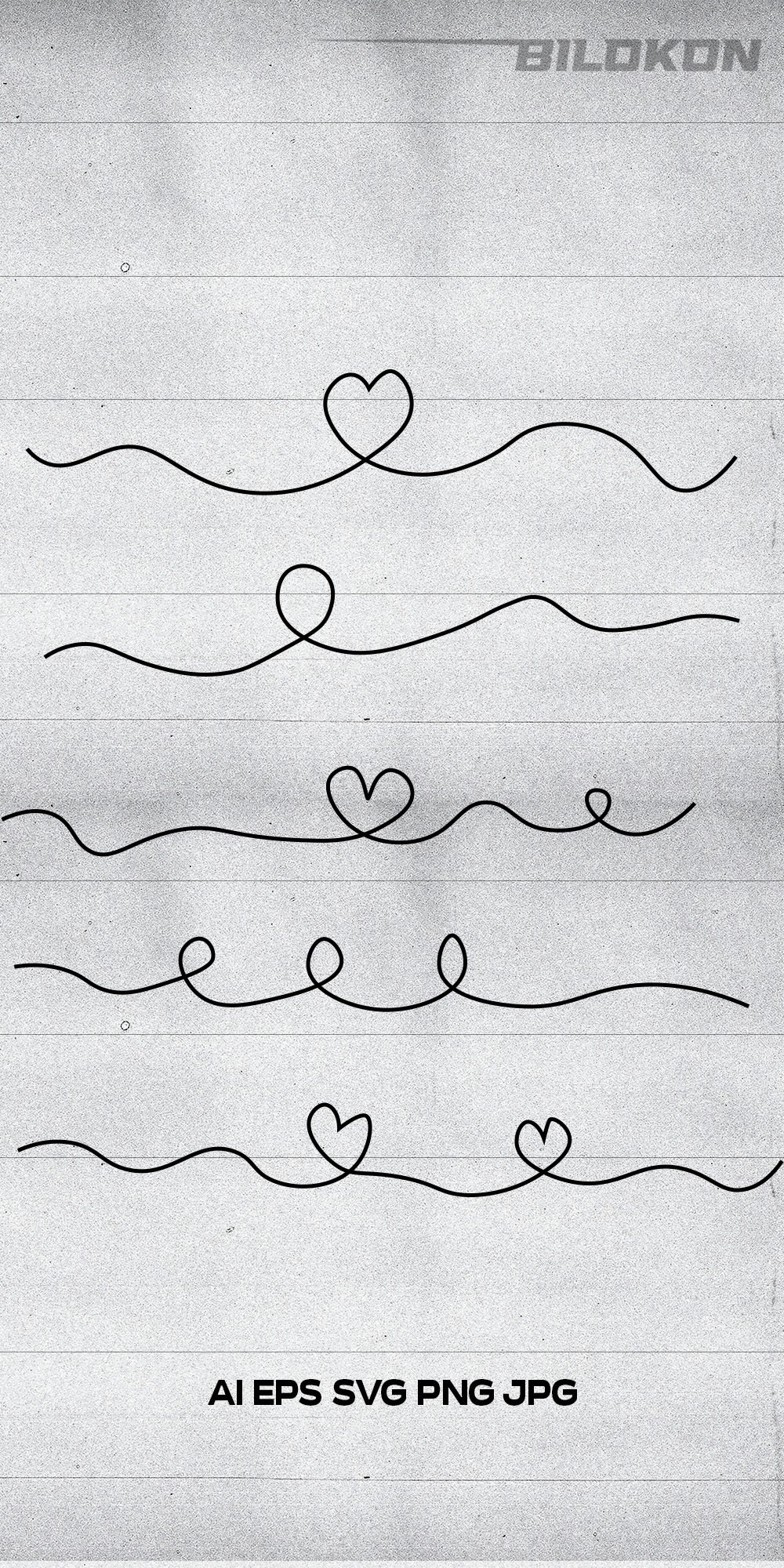 Heart doodle line set, looped line set, SVG Vector