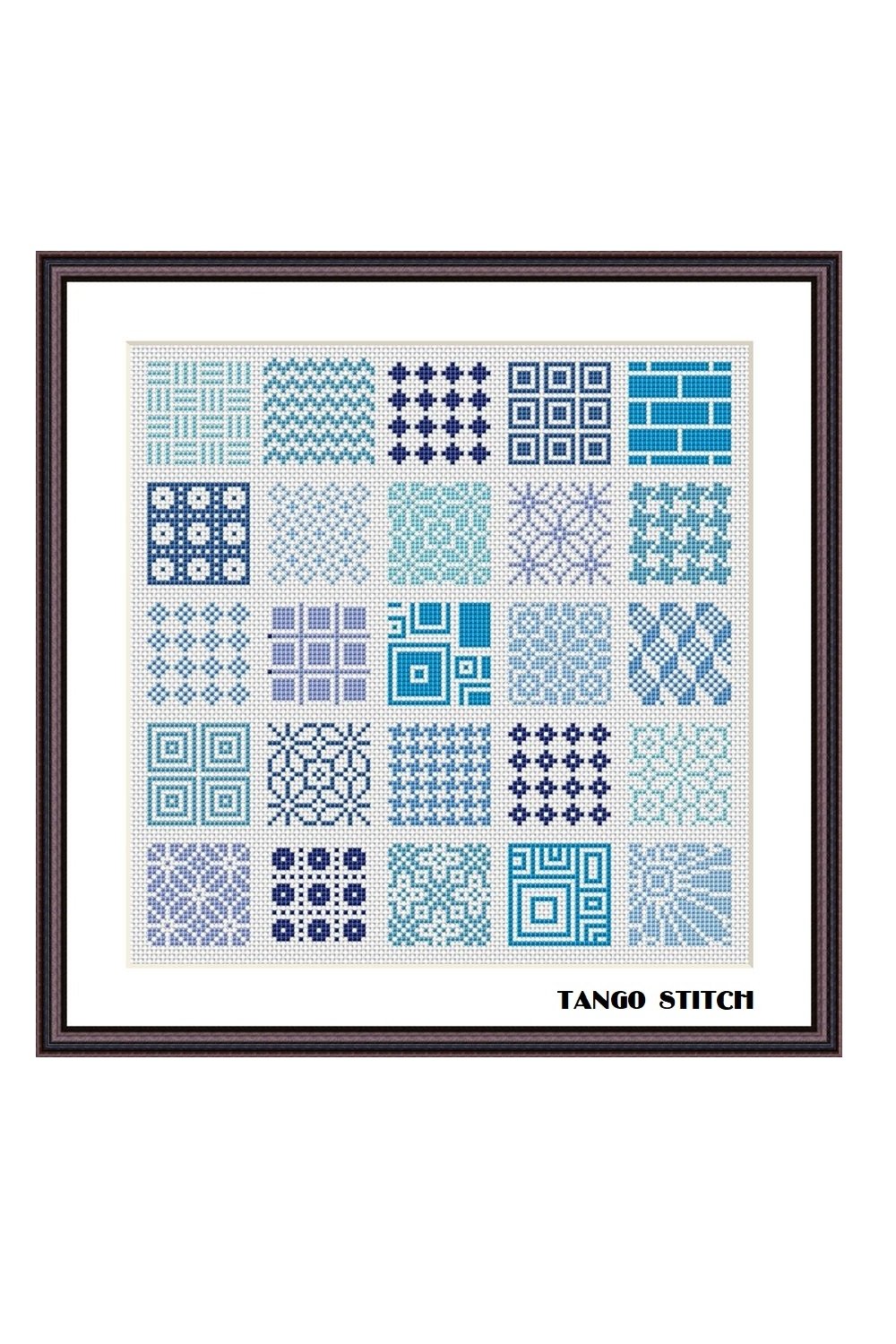 Blue cross stitch ornaments easy hand embroidery design