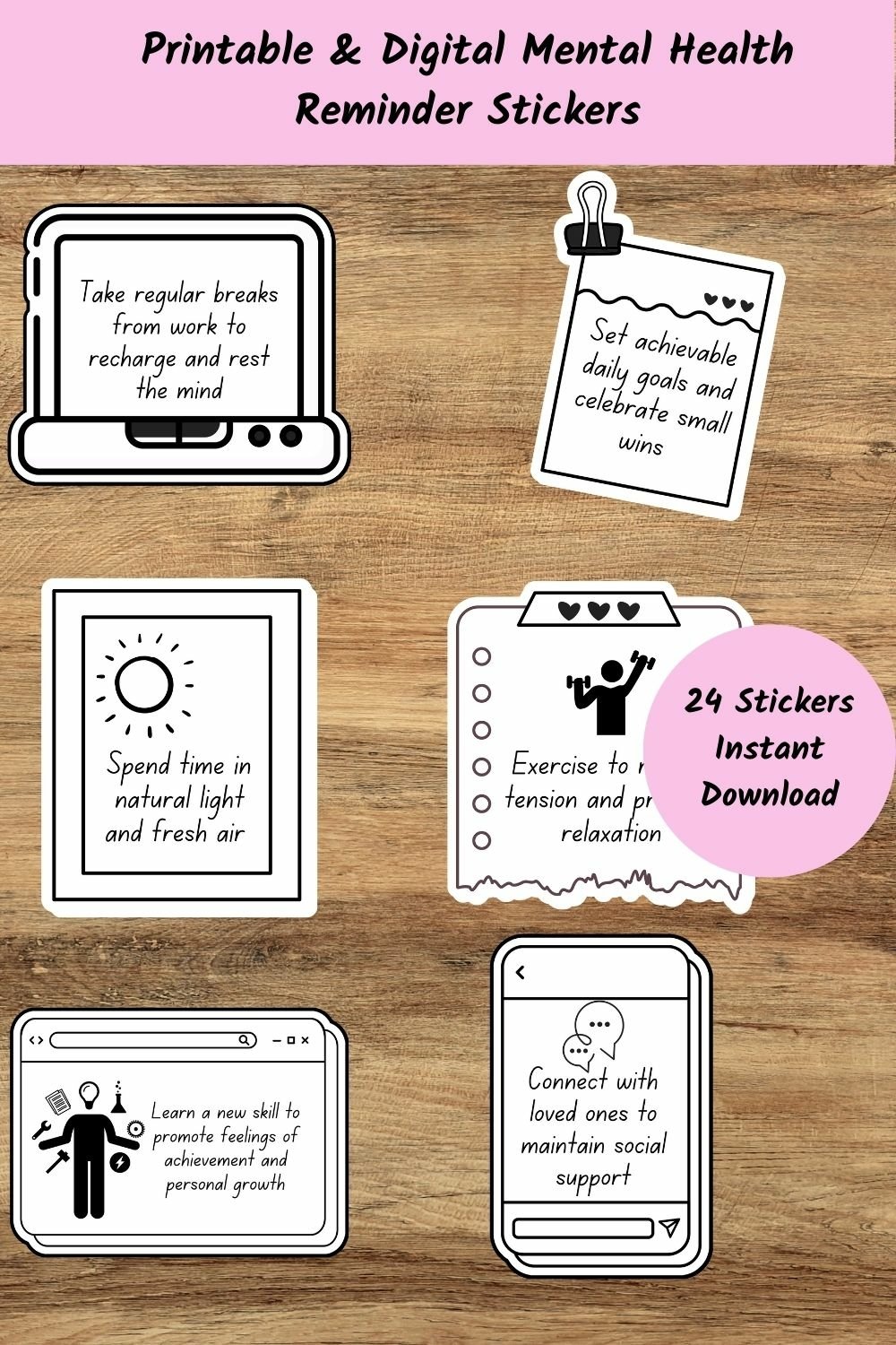 24 Printable And Digital Mental Health Reminder Stickers