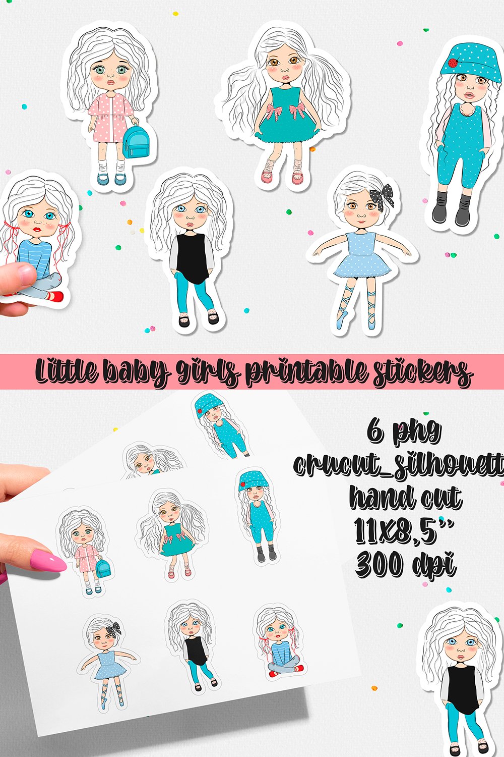Little baby girls printable stickers. PNG, JPG.
