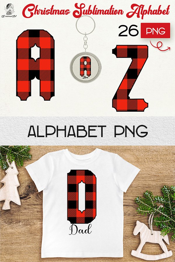 Christmas Sublimation letters, Red Buffalo plaid Alphabet PN