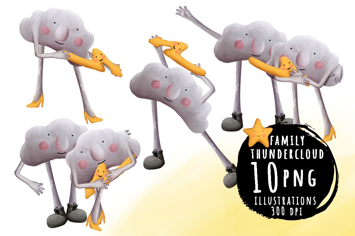 Drawn Family thundercloud. Weather character bundle