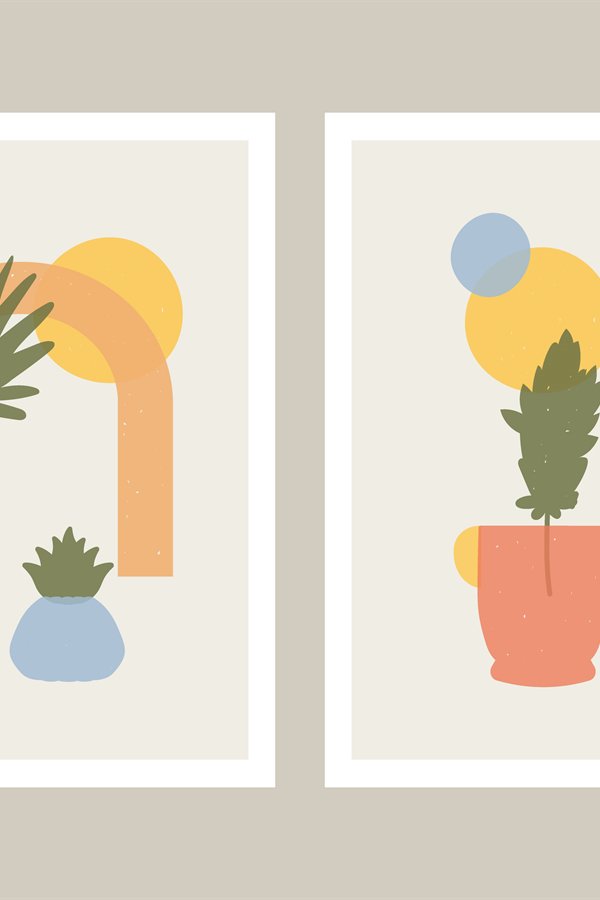 Abstract vases posters. Abstract minimalist vases, flowers a