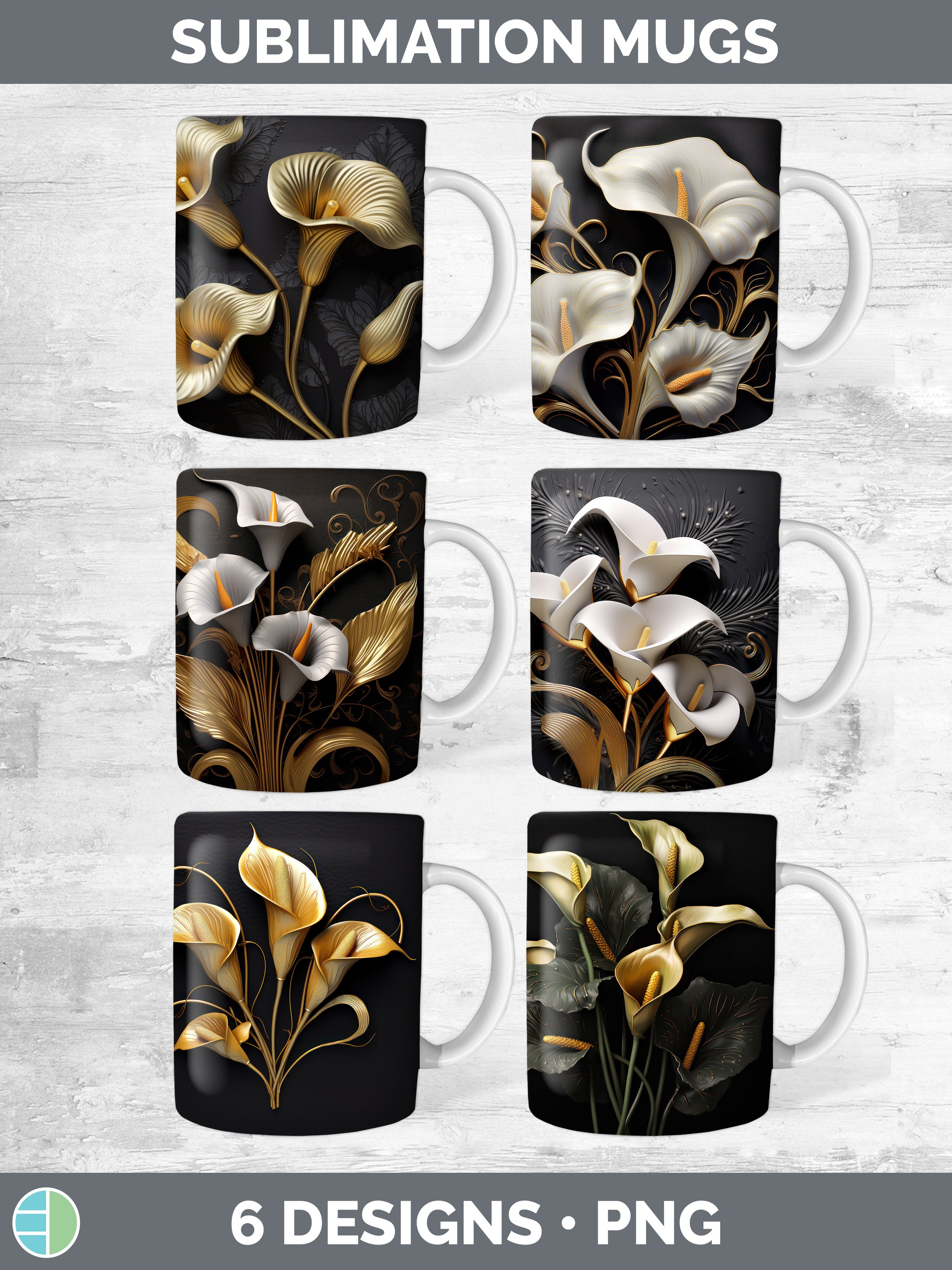 3D Calla Lily Flowers Mug Wrap | Sublimation Coffee Cup Desi