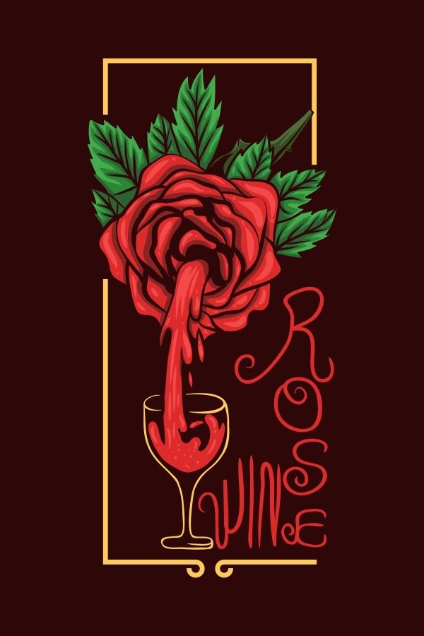 Glass of red wine and rose vector illustration