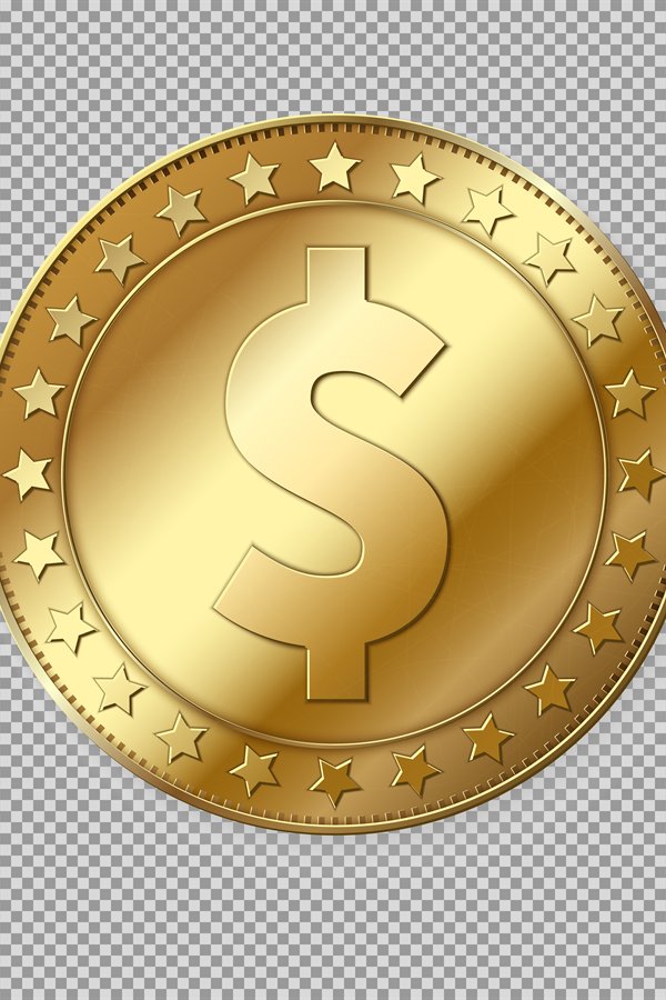 Realistic 3d gold dollar coin isolated