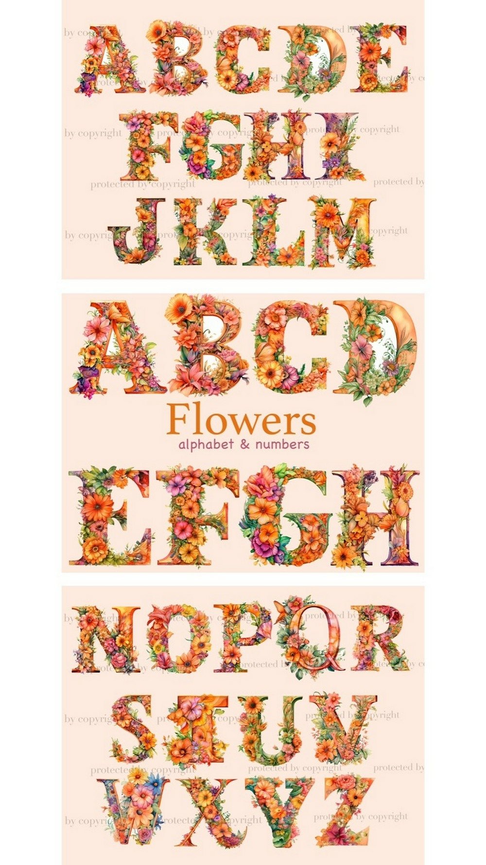 Alphabet Flowers Clipart | Floral Alphabet Lettering