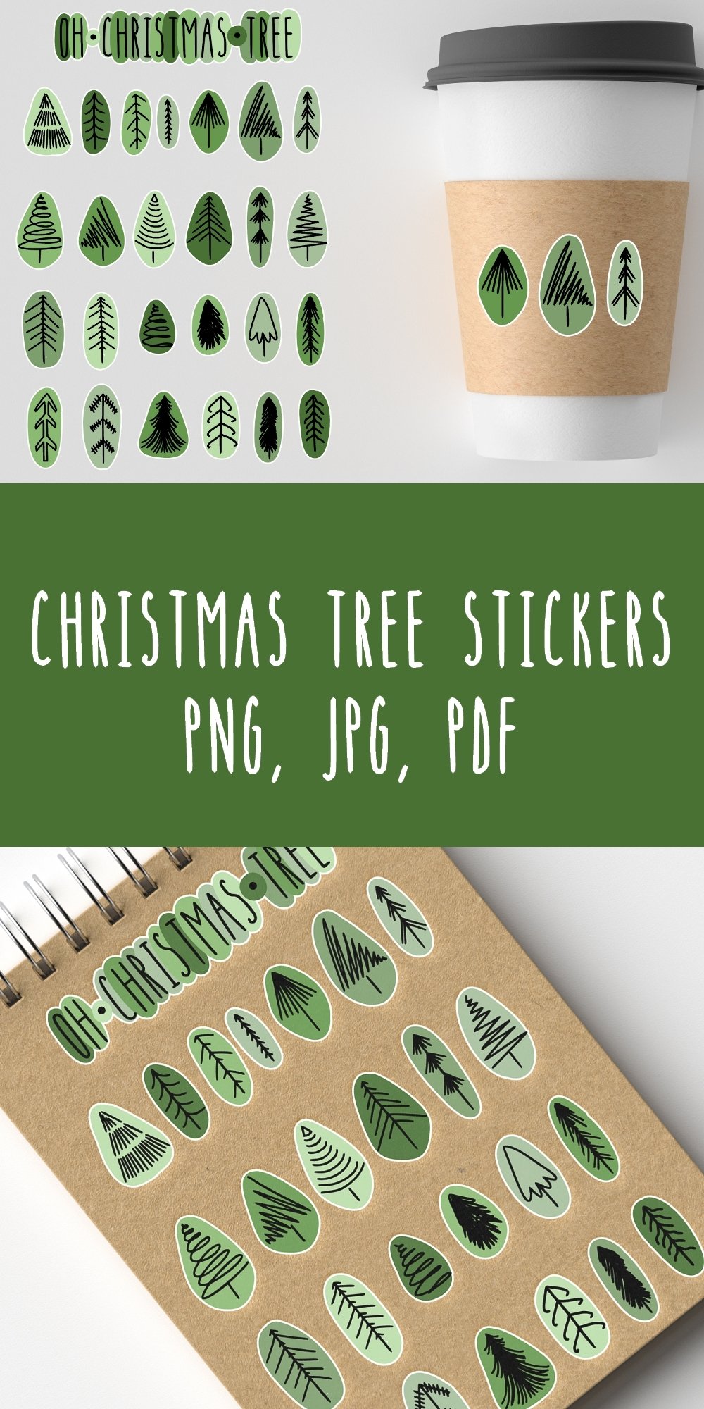 Christmas trees stickers sheet