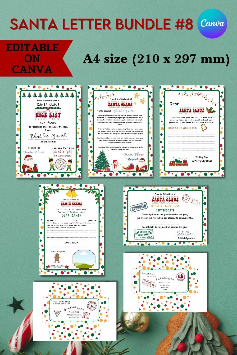 Santa Letter Bundle | 7 Templates editable with canva