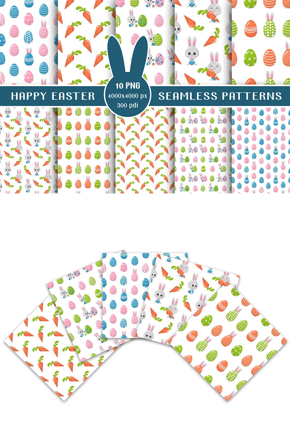 Easter bunny and egg seamless patterns, digital paper PNG