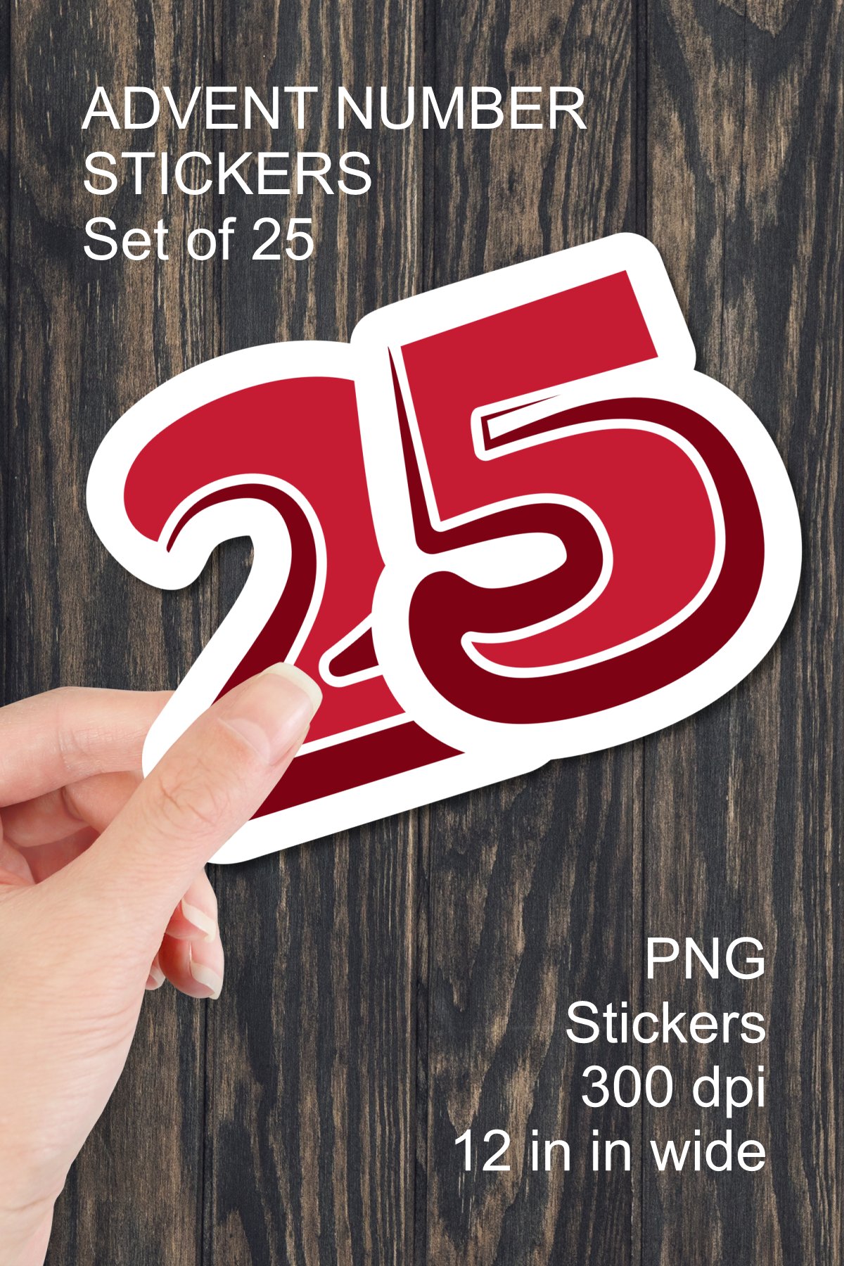 Red Advent Calendar Sticker Numbers 1 to 25 PNG files