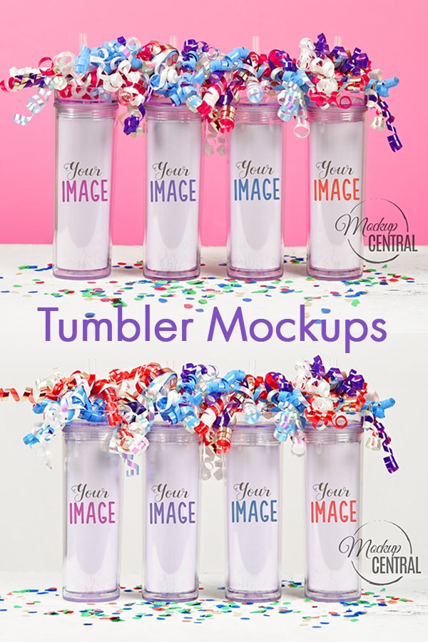4 Matching Cup Party Tumblers 16 oz on Table Top, JPG Bundle