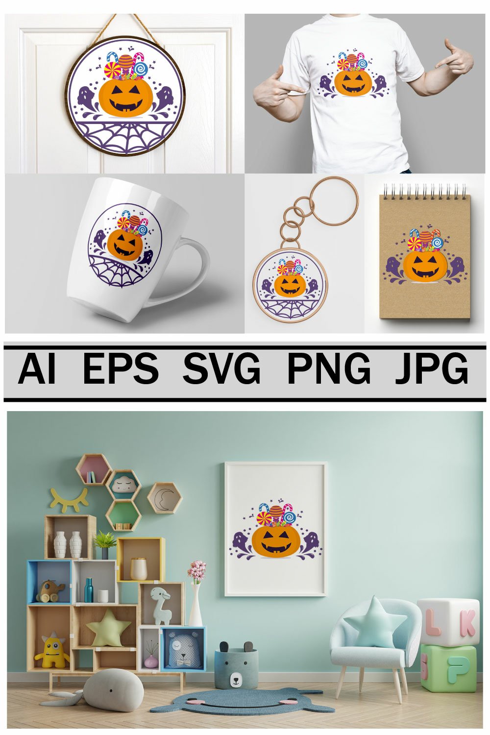 Pumpkin with Halloween candy clipart, file for cutting