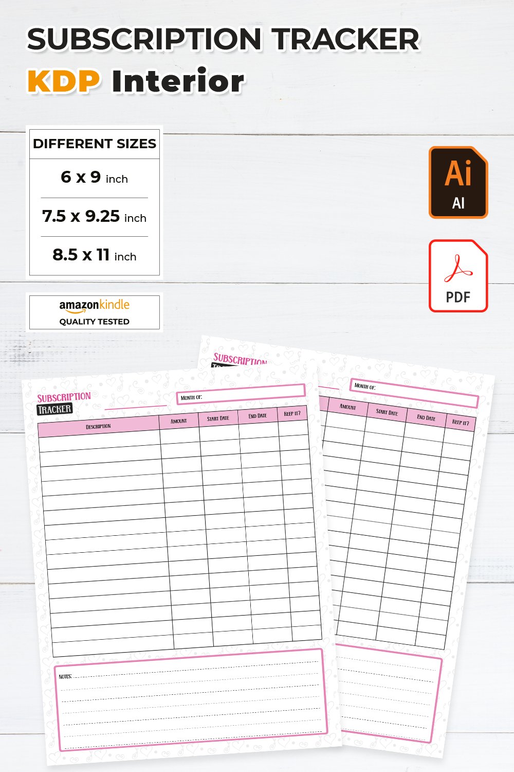 Subscription Tracker, KDP Interior Template