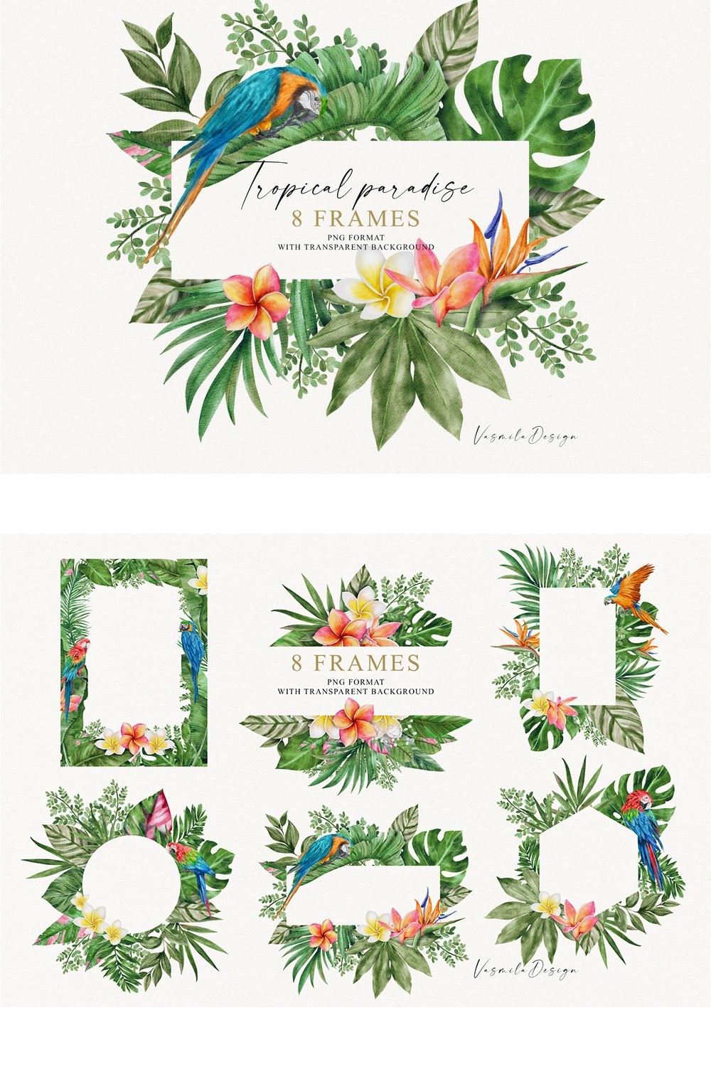 Watercolor Tropical Frames Clipart (3459223)