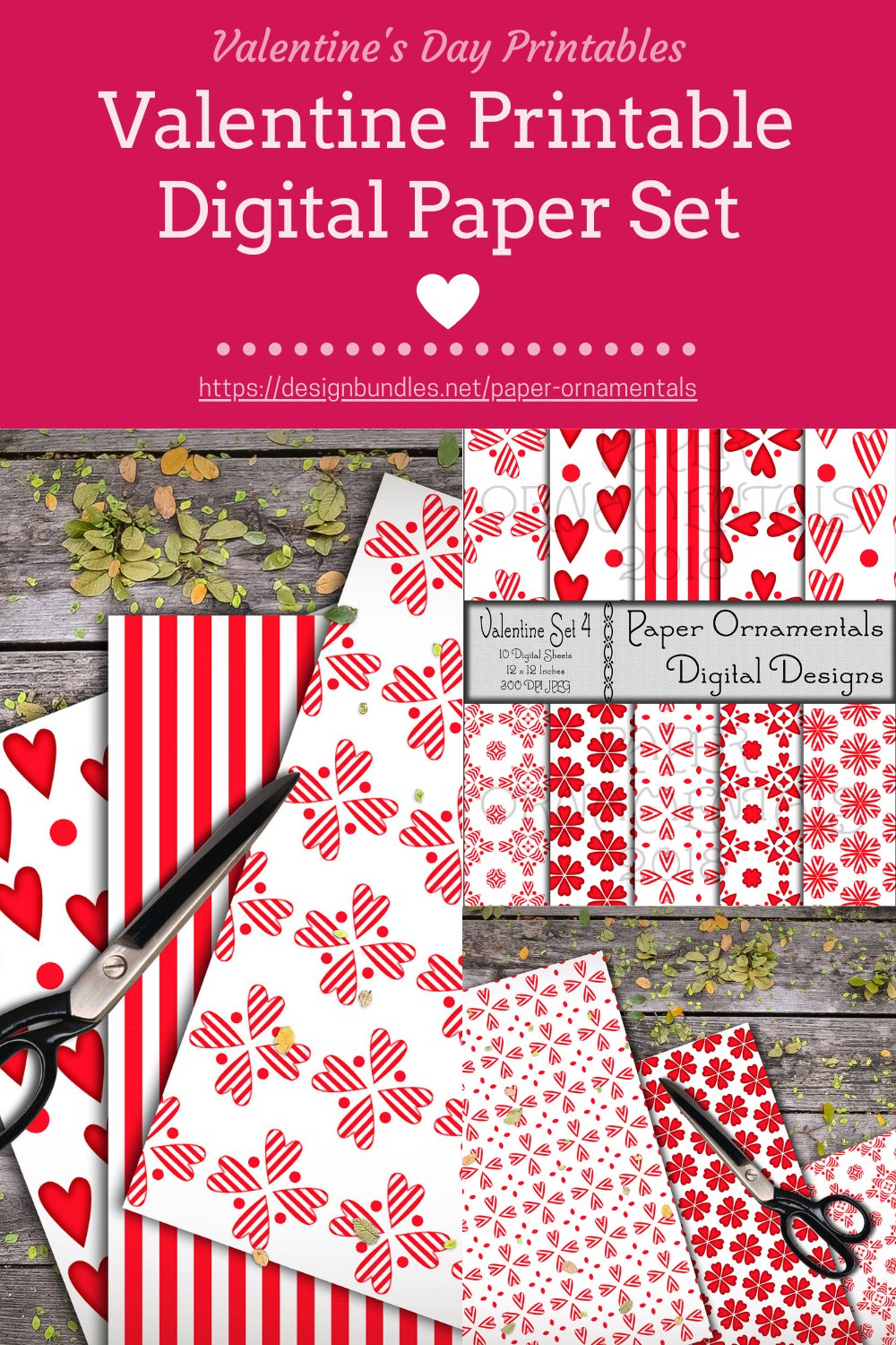 Valentine's Day Digital Paper Set 4 For Crafts & Projects