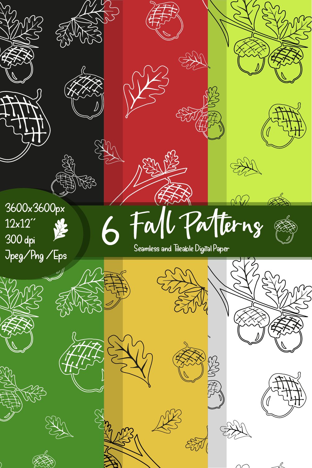 Fall digital paper with oak leaves and acorns.