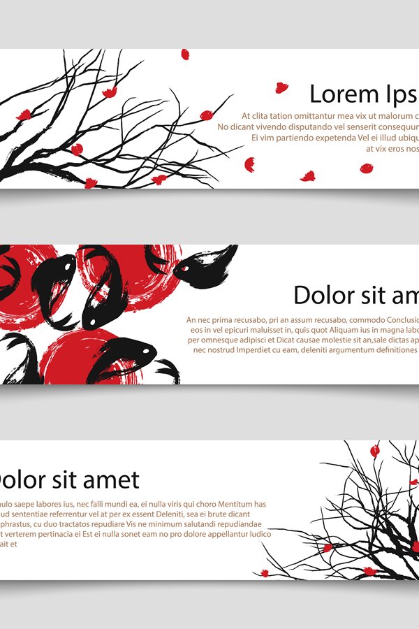 Japanese banner templates. Asian banners with vector sakura