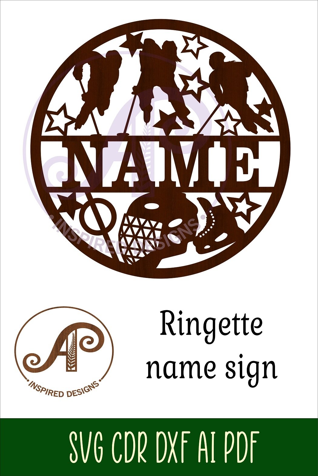 Ringette name sign svg laser cut template