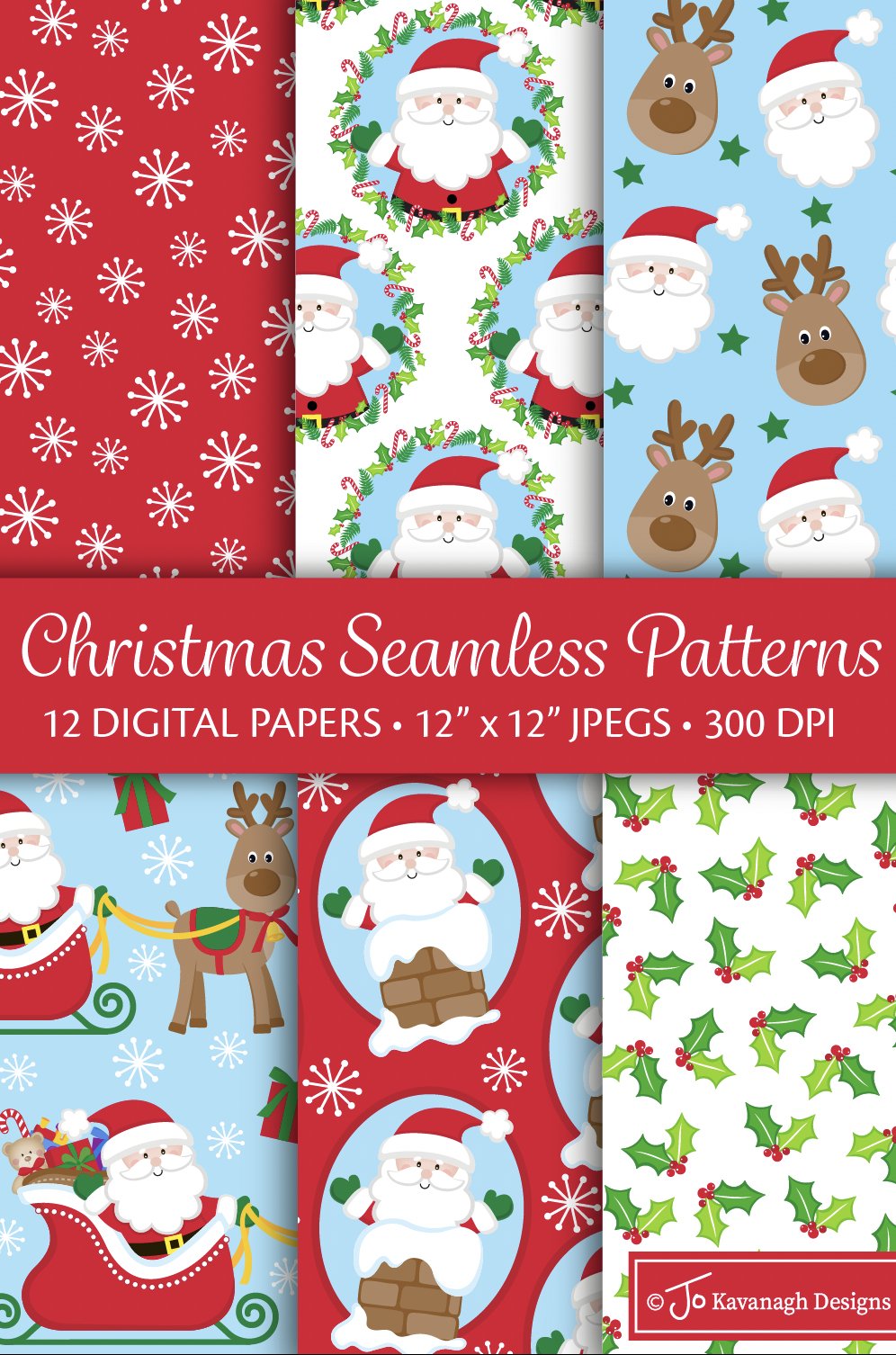 Christmas digital papers, Christmas seamless patterns, Santa