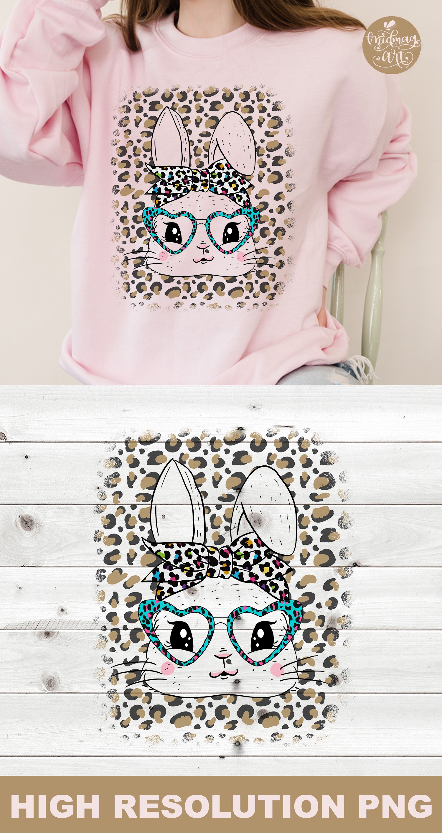 Bunny face leopard png, easter sublimation