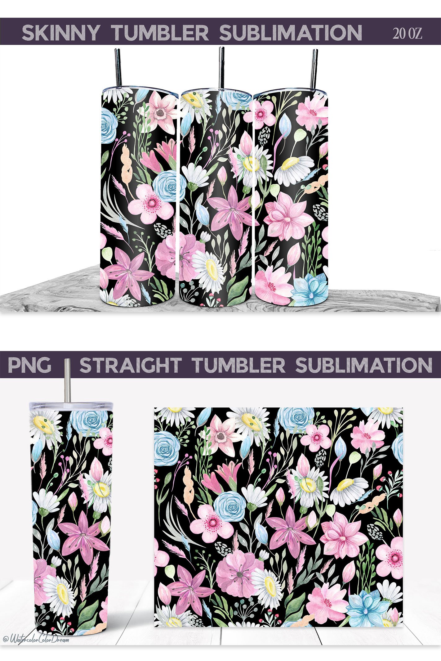 Wild flowers Tumbler Sublimation | Flowers Tumbler Wrap