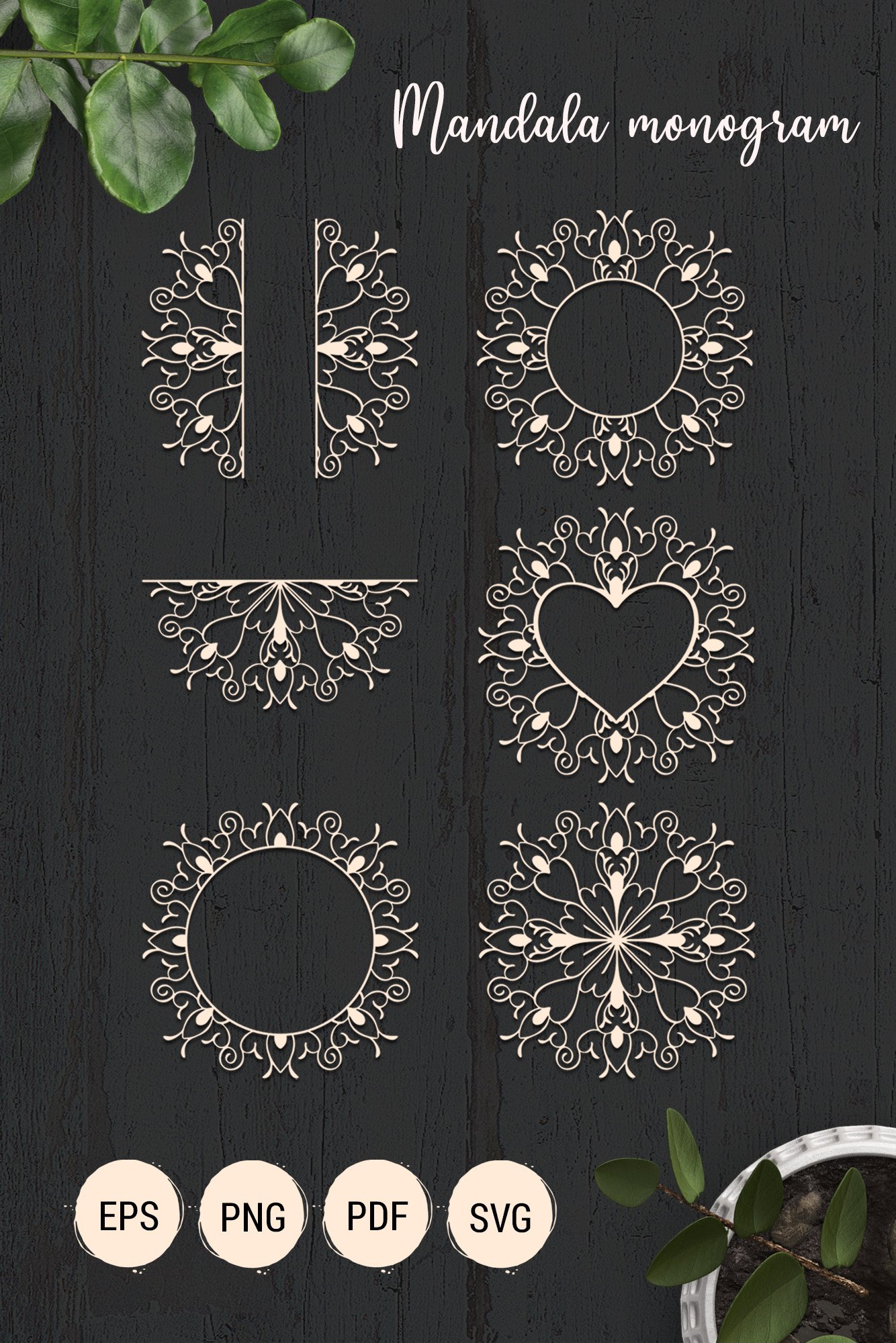 Split Mandala monograms v2 | Monogram frames SVG