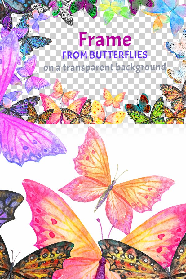 Watercolor butterflies frames set