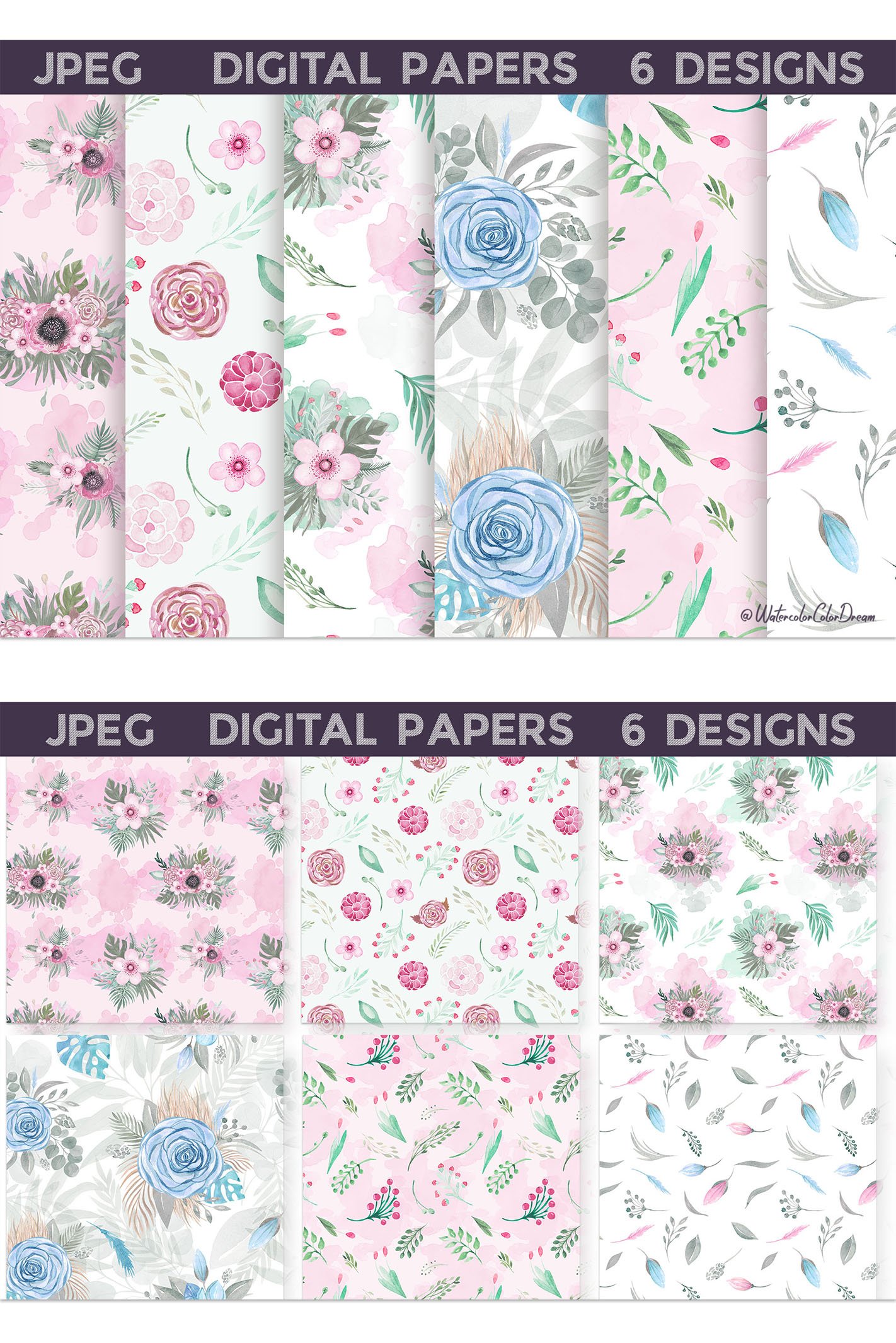 Pastel Floral Digital Paper | Pink Flowers Seamless Pattern
