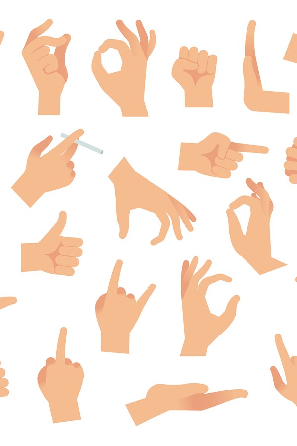 Flat hand gestures. Pointing human finger gesture, open hand