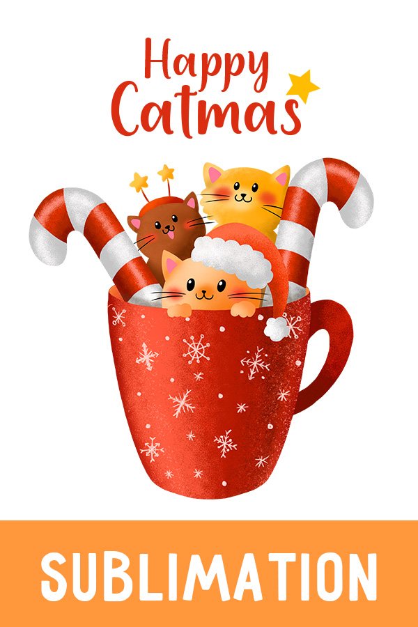 Happy Catmas Cartoon Cats sublimation PNG