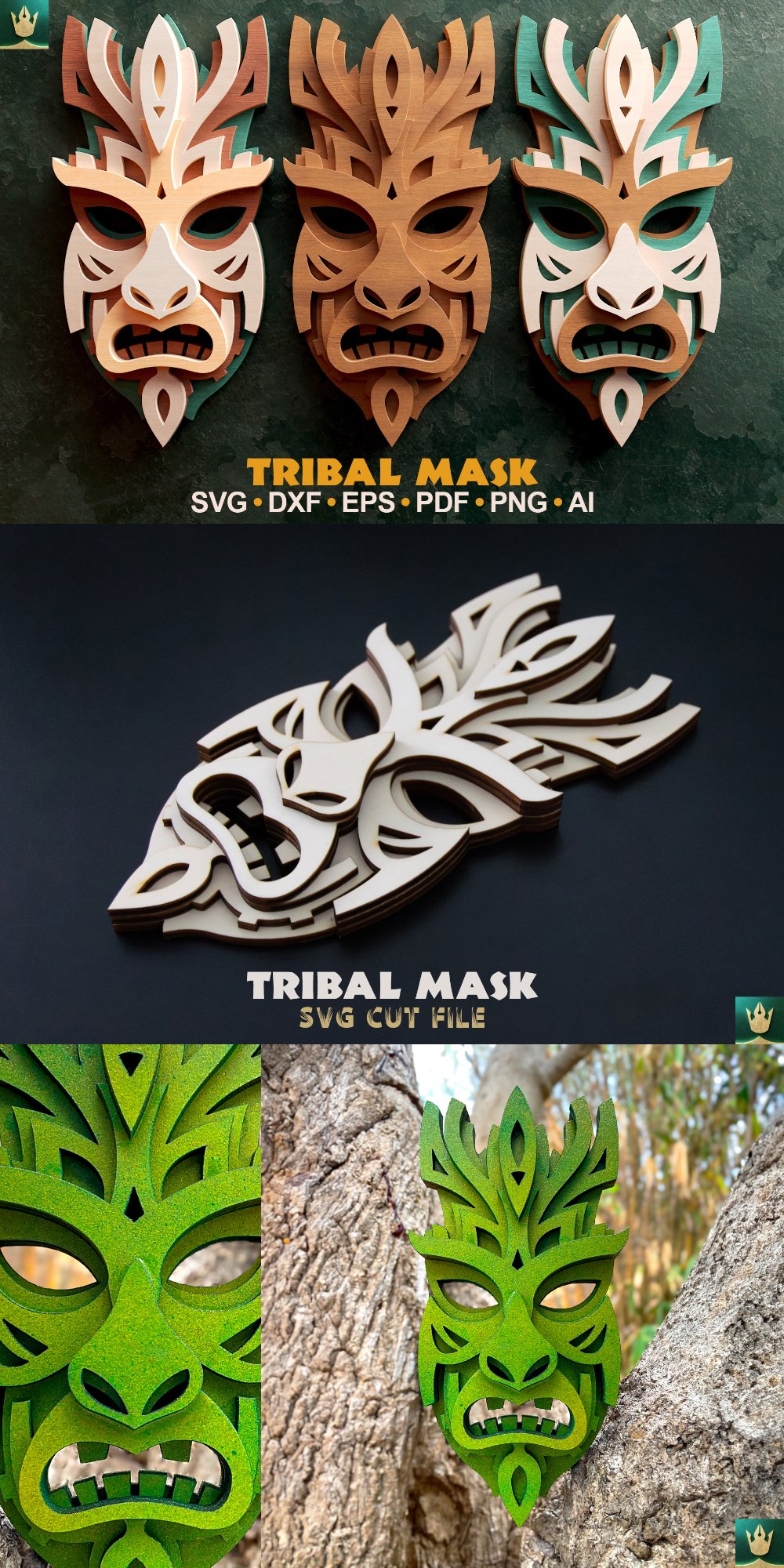 Tribal Mask V4 3D Layered SVG Cut File for Wall Art
