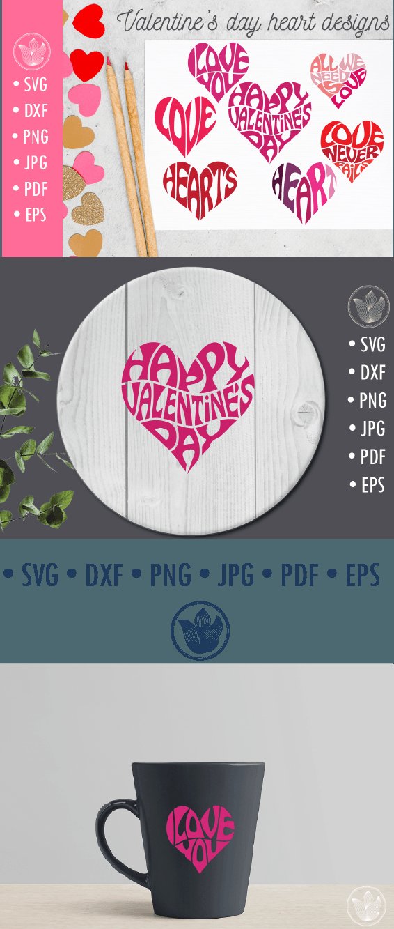 Valentine's Day Love Heart Word Art SVG Bundle