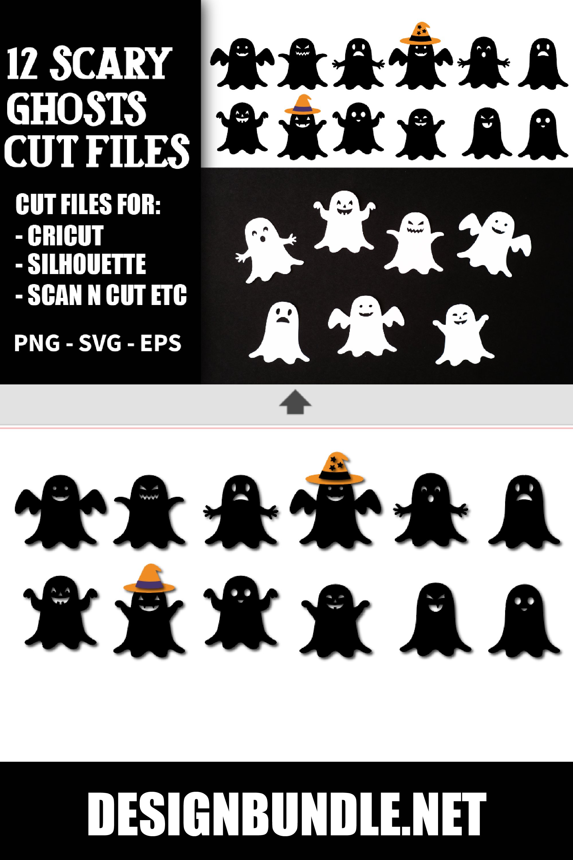 12 Ghosts cutting files bundle. paper cut, Halloween decor