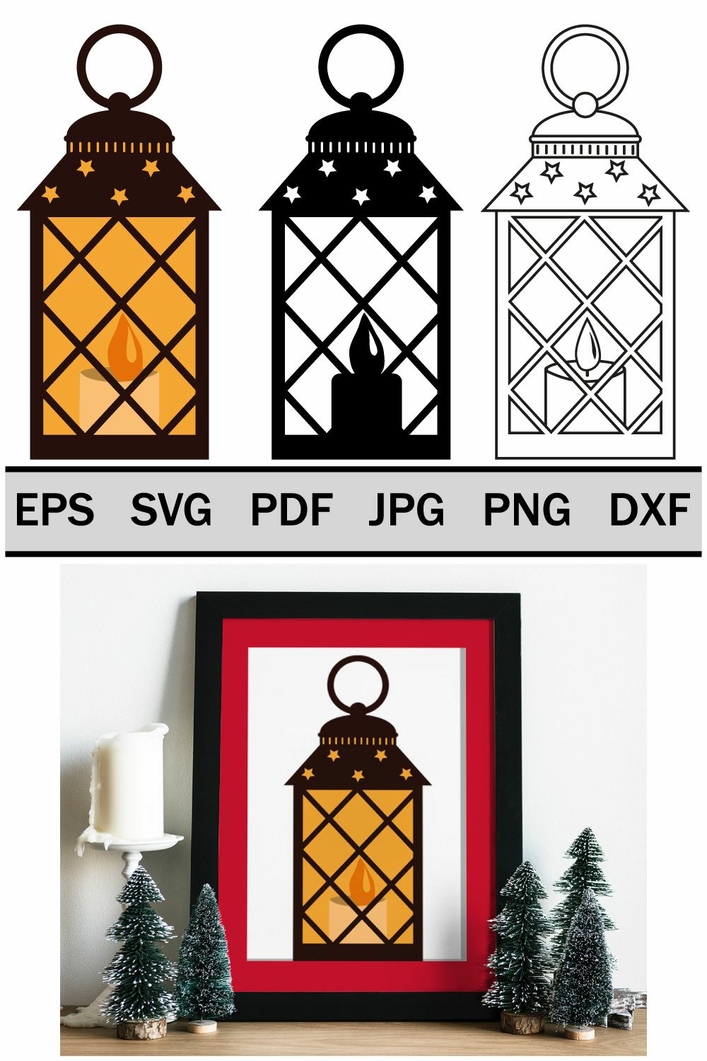 Vintage lantern template with SVG candle, cutting file