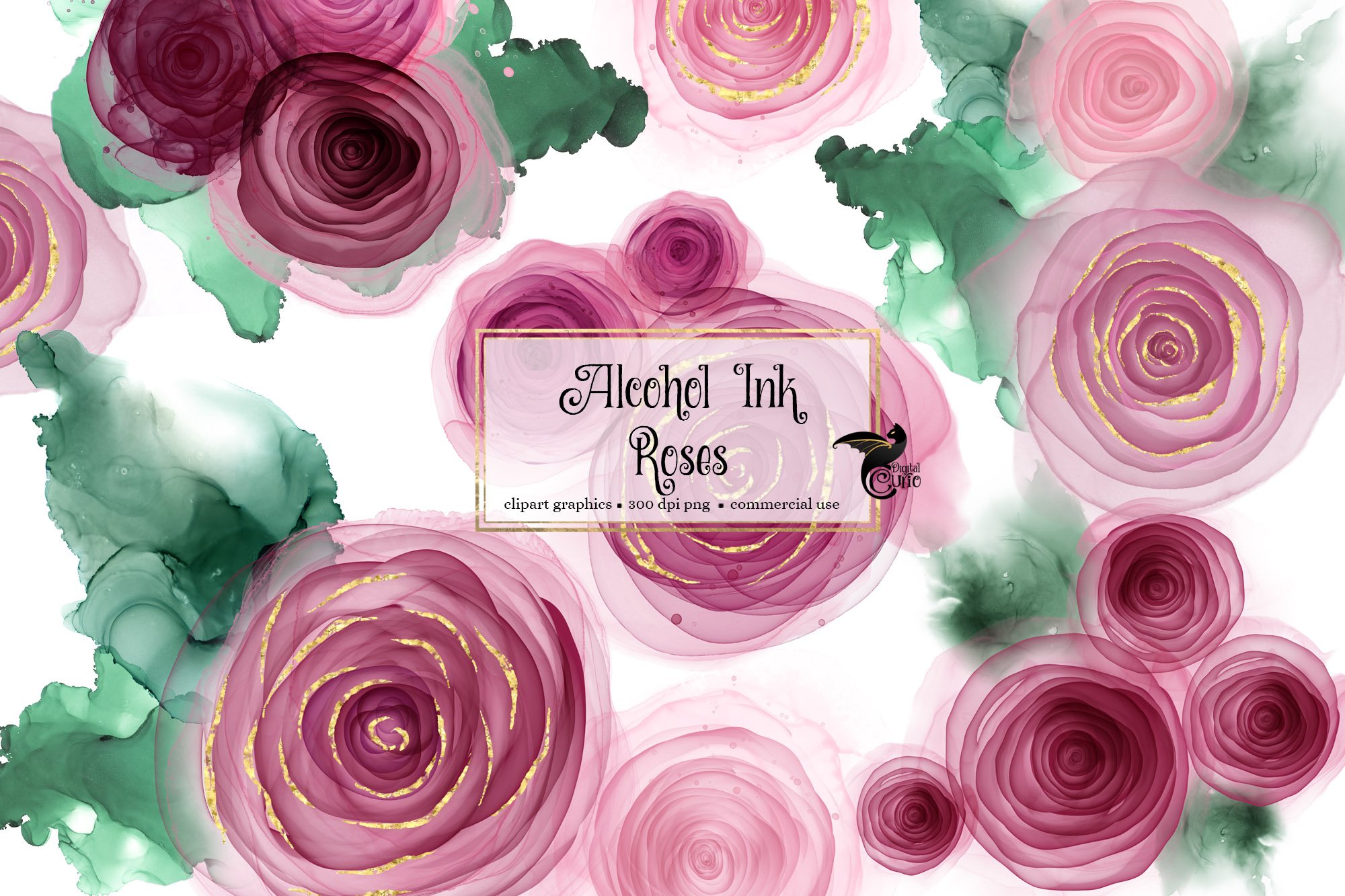 Alcohol Ink Roses Clipart