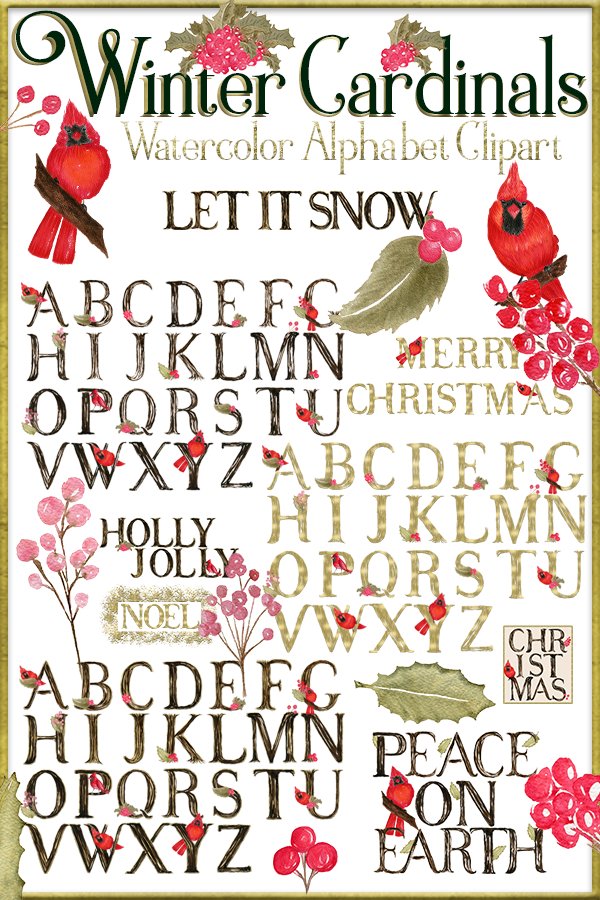 Red cardinal christmas alphabet