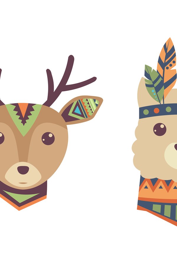Cute tribal animal faces vector isolated on white background