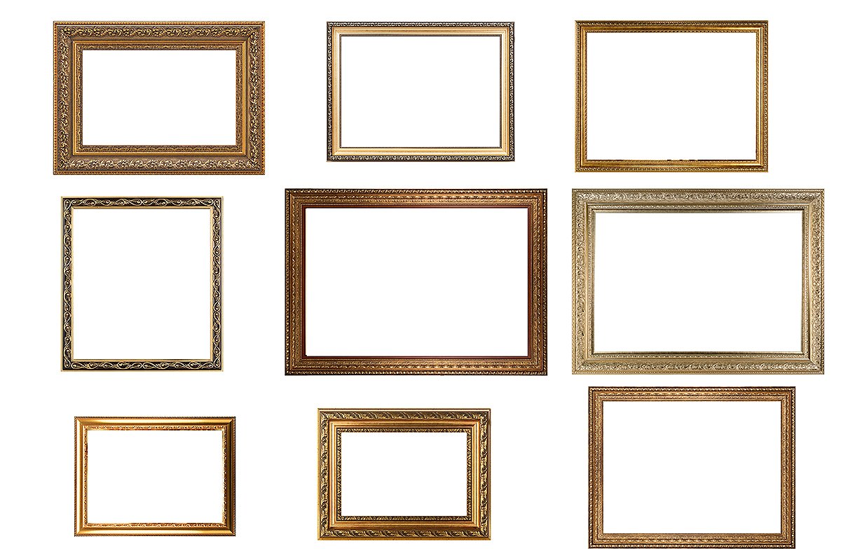BUNDLE Golden mockup canvas frames isolated on (1541052)