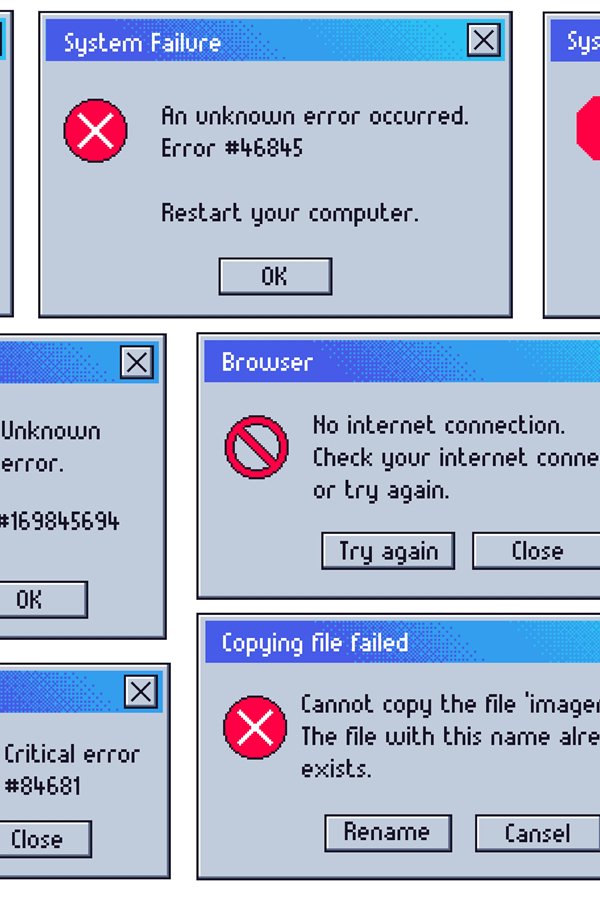 Retro error message. Old user interface system failure windo