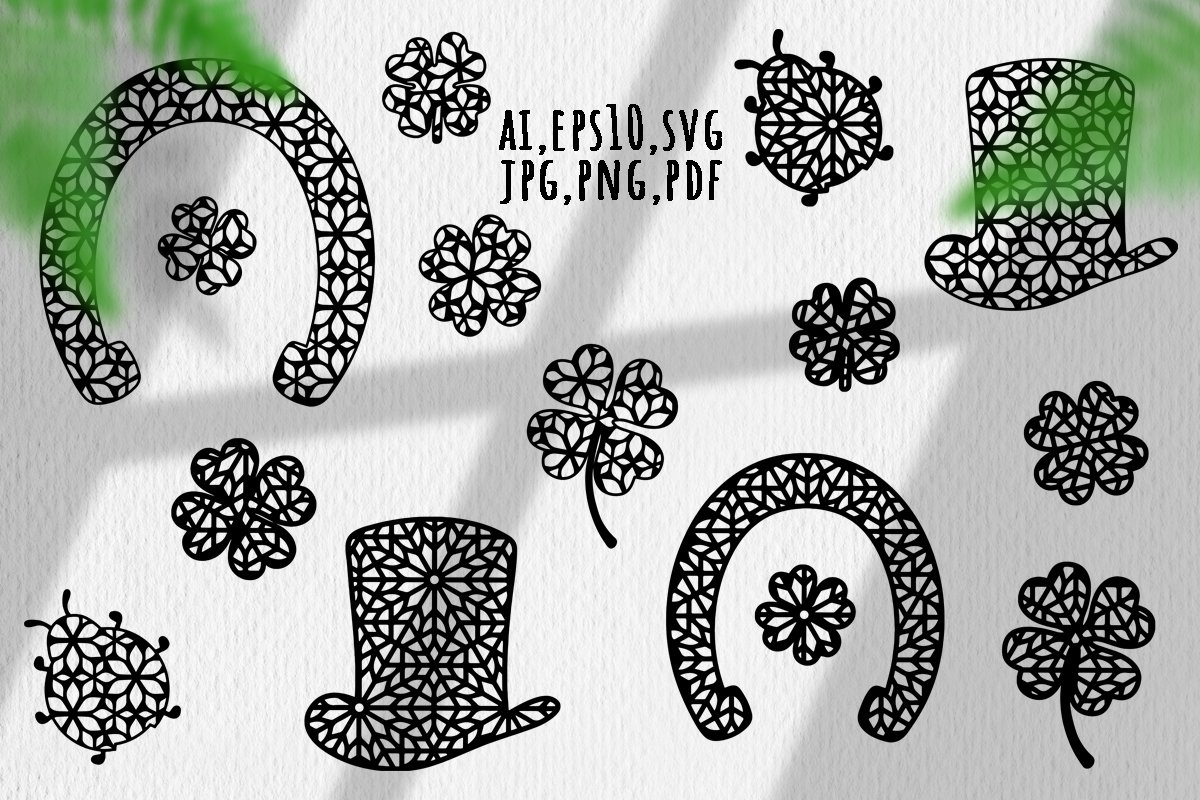 Good luck symbols silhouettes with geometric ornament SVG